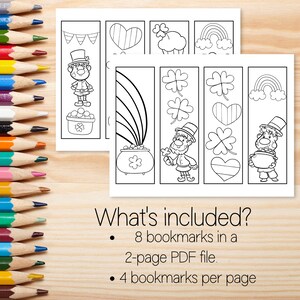 Shamrock Bookmark Set, St Patrick's Day Printable, Bookmarks to Color ...