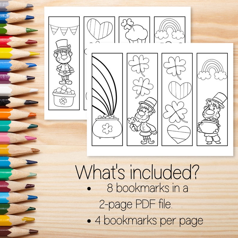 Shamrock Bookmark Set, St Patrick's Day Printable, Bookmarks to Color ...
