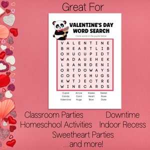 Valentine's Day Games, Word Search Puzzle Printable, Valentines Day ...