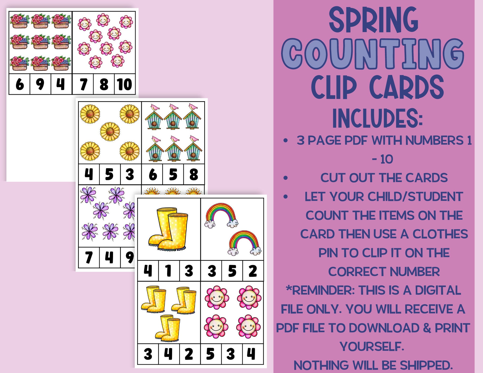 Counting Clip Cards, Homeschool Math, Flashcards, Printable Learning ...