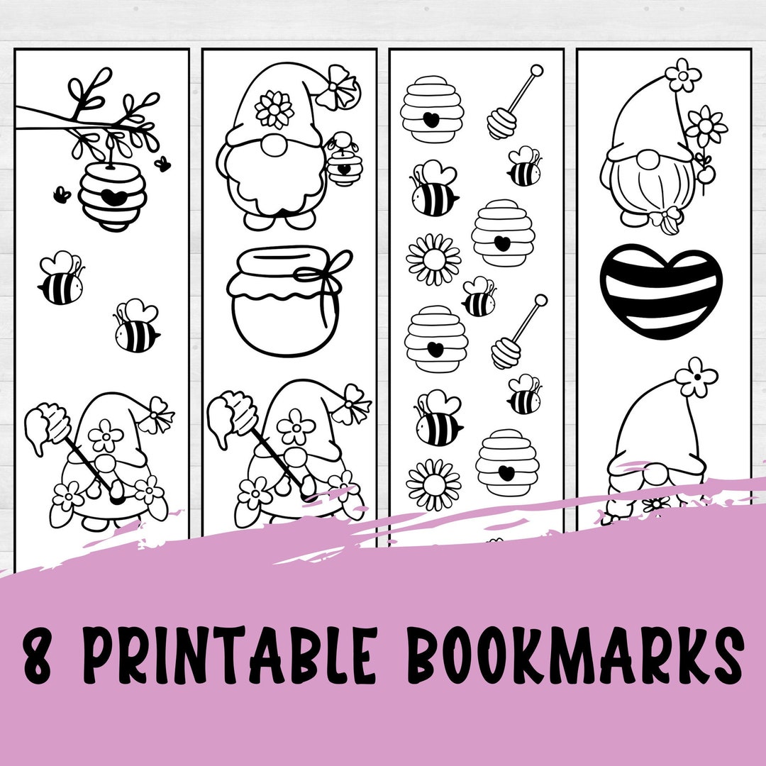 Bee Bookmarks to Color, Bee Lover Gift, Gnome Lover Gift, Honey Party ...