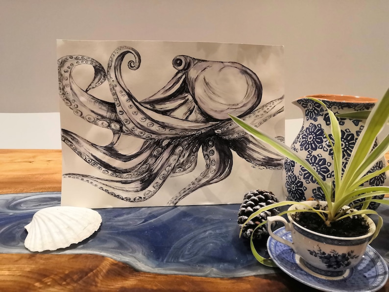 Octopus Pen and Ink Drawing - Etsy