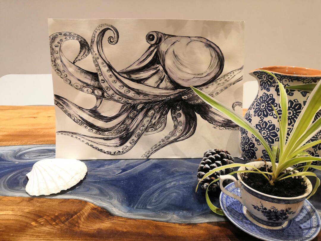 Octopus Pen and Ink Drawing - Etsy
