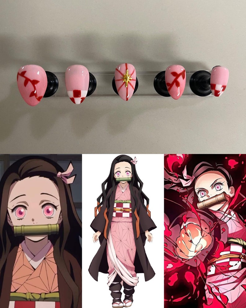 Nezuko Kamado Demon Slayer Press-on Nails 3 - Etsy