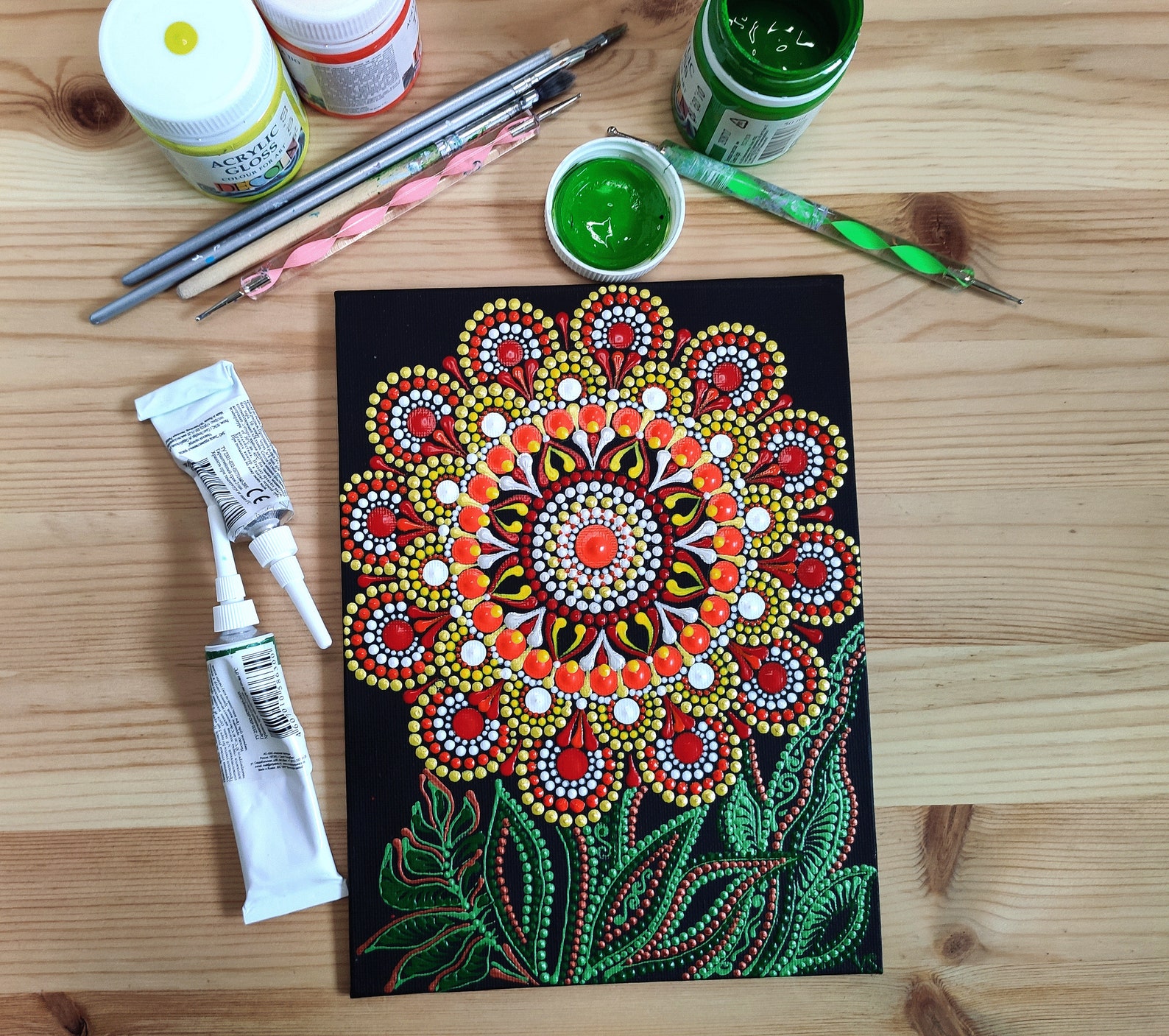 Flower Dot Painting Daisy Dot Art Mandala Floral Original Art Etsy Flower Dot Painting Daisy Dot Art Mandala Floral Original Art Etsy