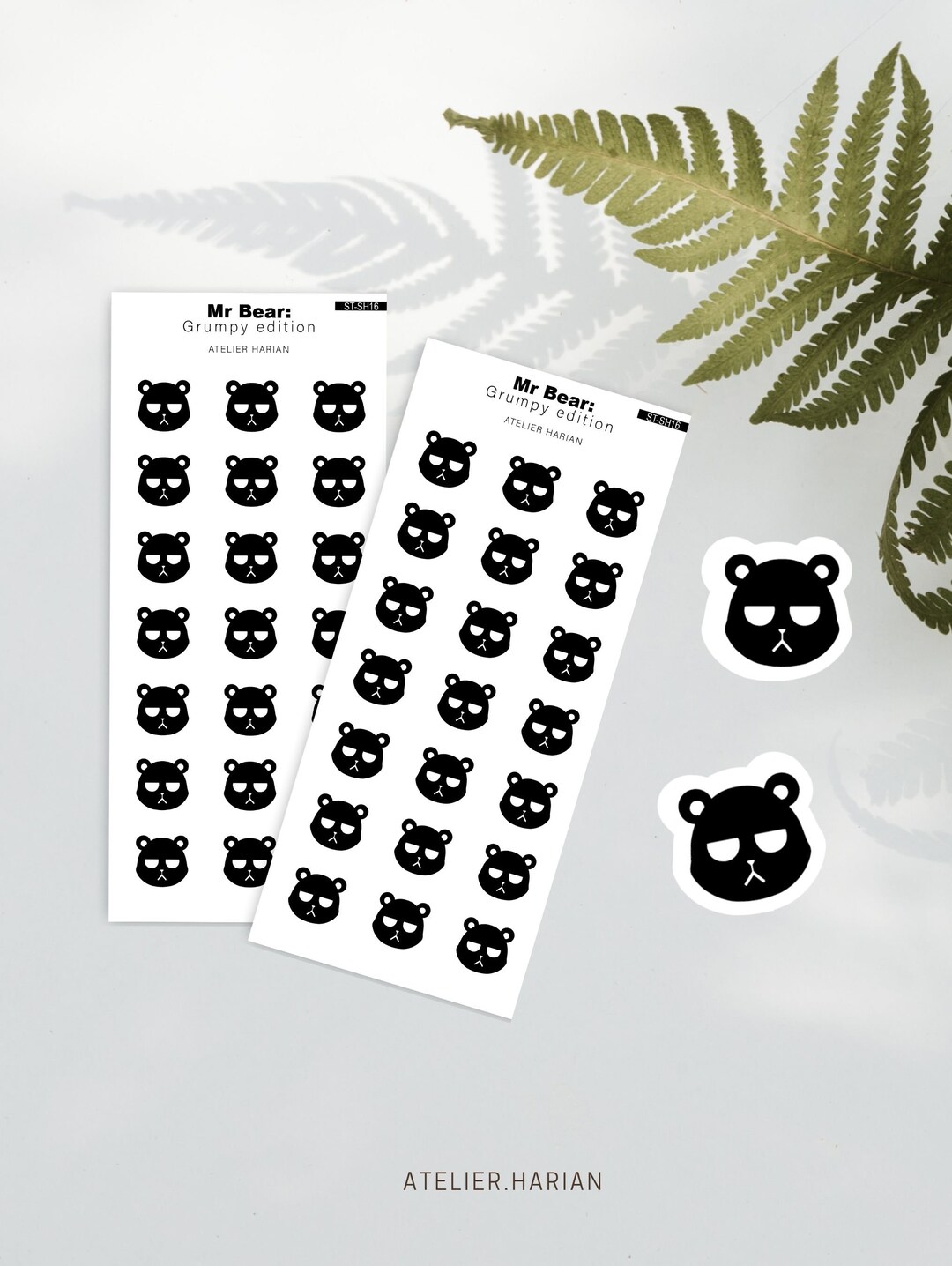 MR BEAR Grumpy Black Edition Cute Sticker Sheet - Etsy