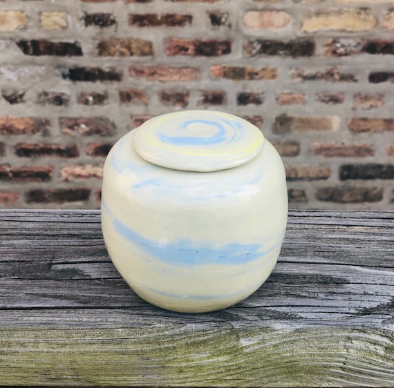 Small Covered Ceramic Canister Made With Swirled Colored Clays | Etsy