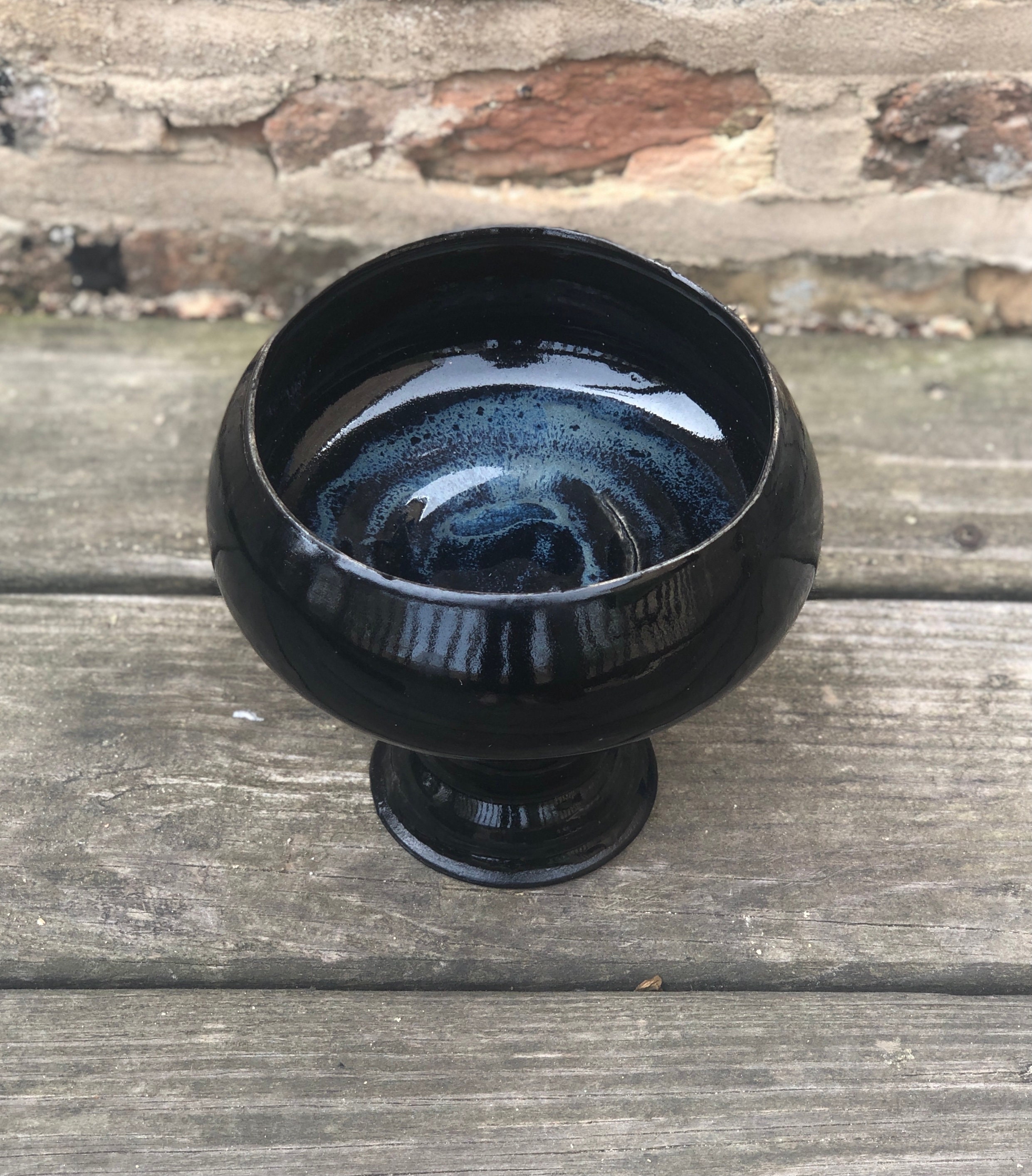 Ceramic Decorative Black Dish on Pedestal Base | Etsy