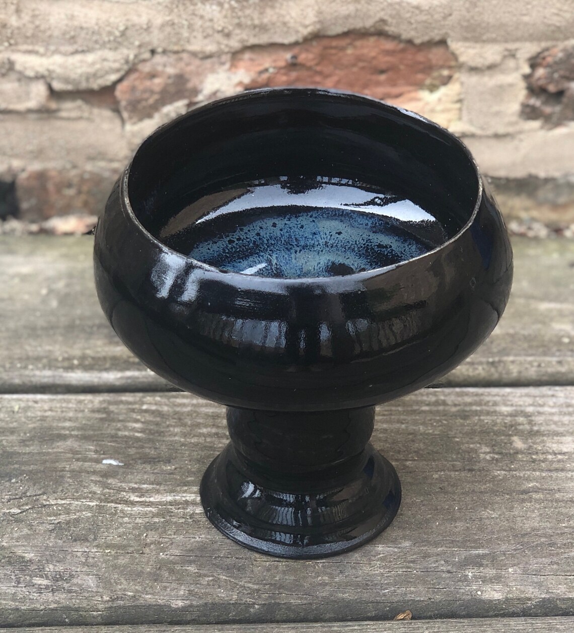 Ceramic Decorative Black Dish on Pedestal Base | Etsy