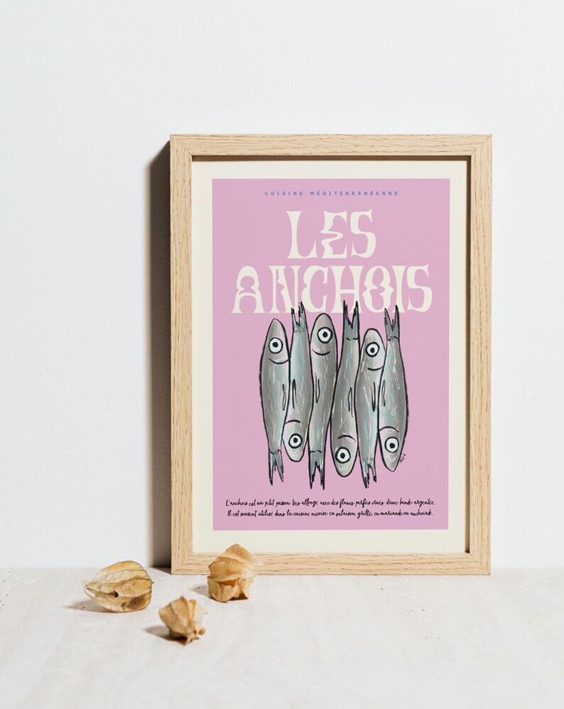 Anchovy Poster - A4 Recycled Paper Illustration of Anchovies Fish on ...