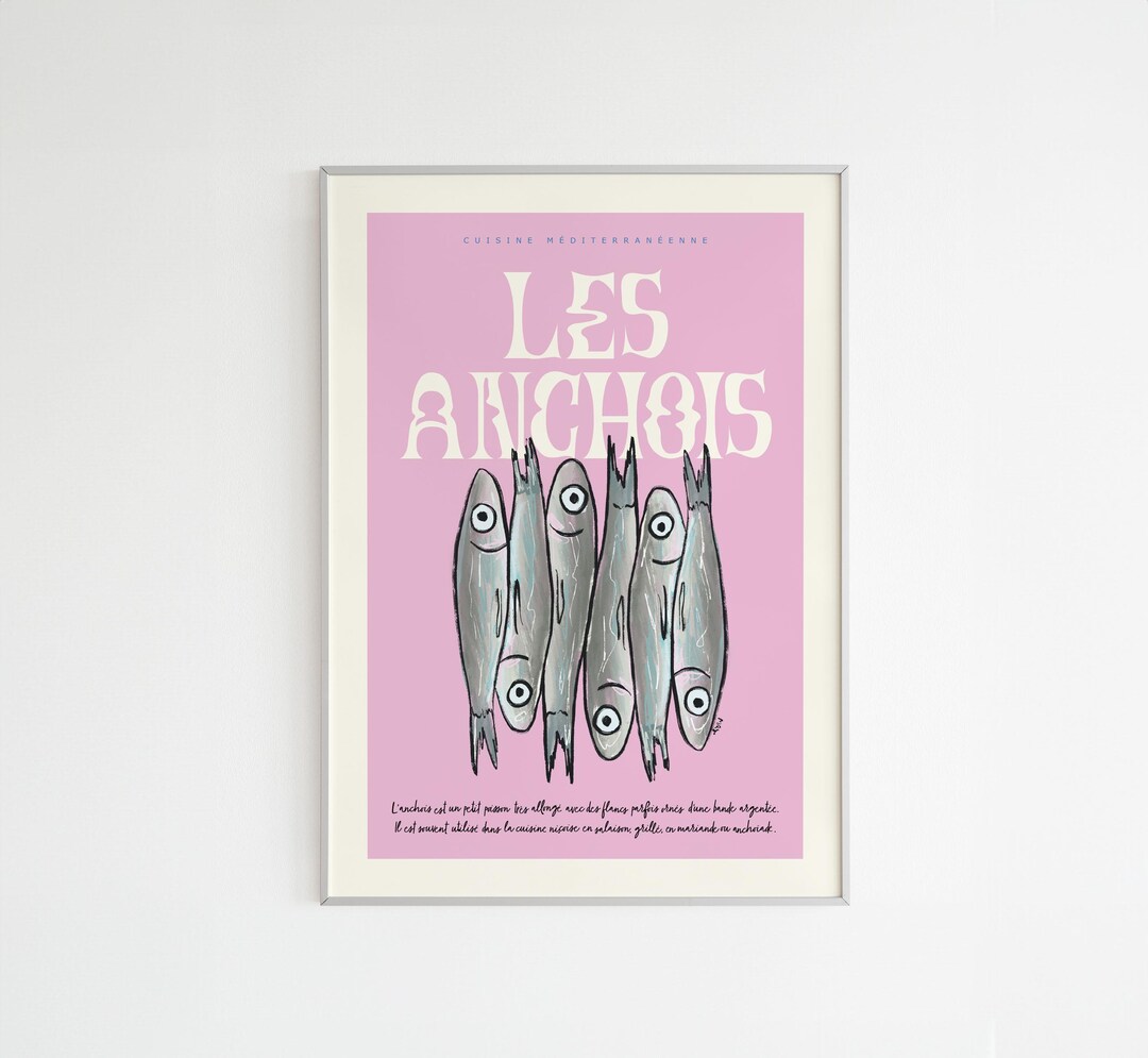 Anchovy Poster - A4 Recycled Paper Illustration of Anchovies Fish on ...
