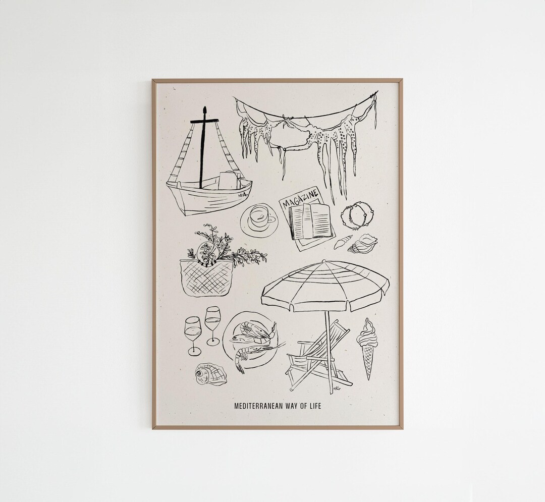 Illustration of the Mediterranean Way of Life / Print Poster Souvenir ...