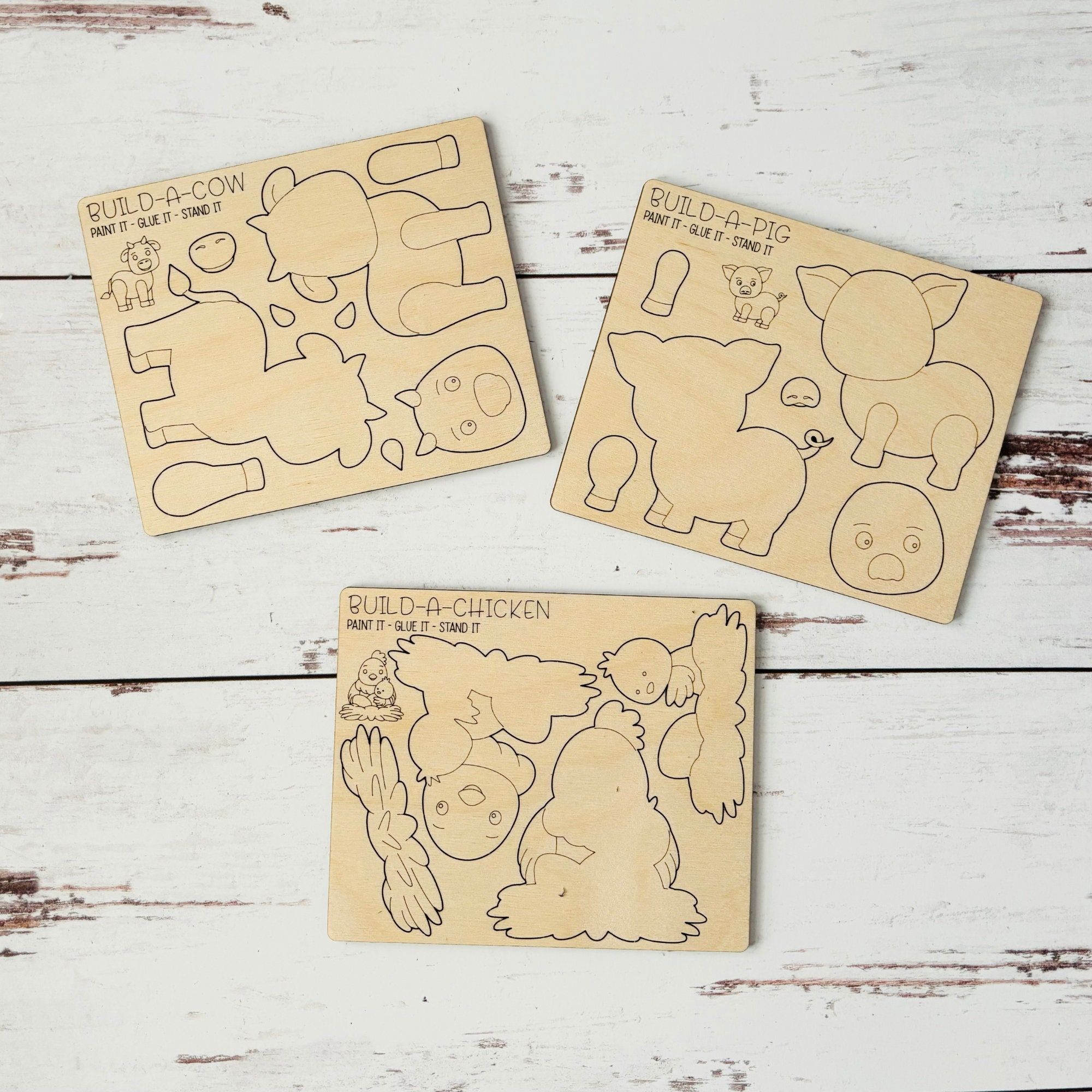 Farm Animal Pop-out Kids DIY Craft Kit, SVG, Cow, Chicken, Pig, Digital ...