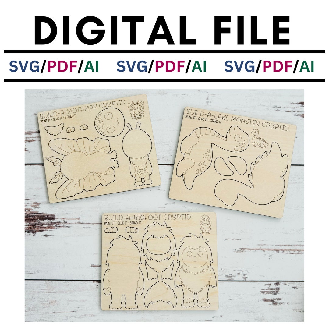 Cryptid Monster Pop-out Kids DIY Craft Kit, SVG, Lake Monster, Bigfoot ...