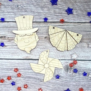 Patriotic Set, Pop-out Kids DIY Craft Kit, SVG, Uncle Sam, Pinwheel ...