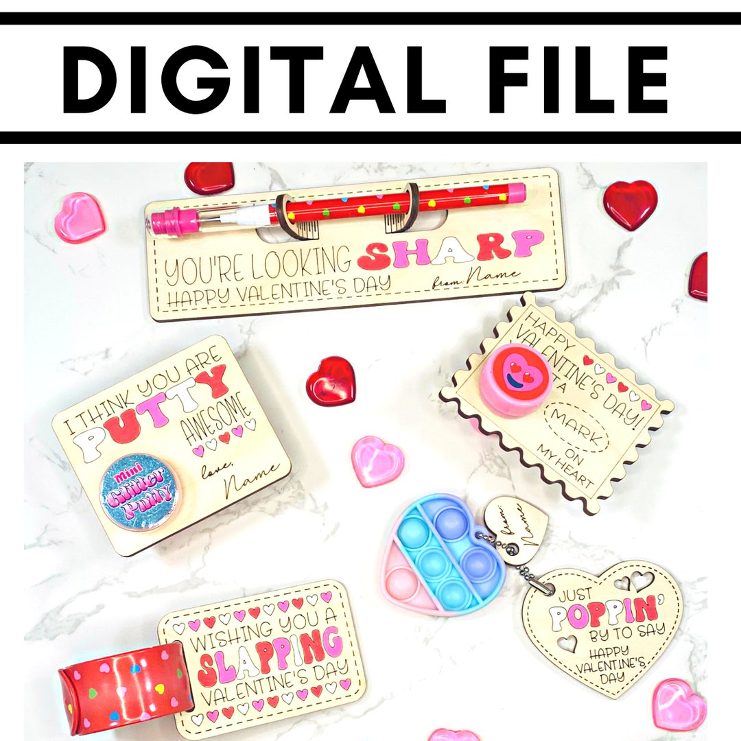 Valentine Favor Bundle, Slime, Pencil, Slap Bracelet, Stamp, Classroom ...