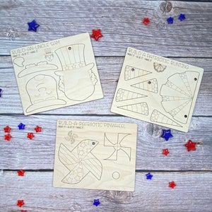 Patriotic Set, Pop-out Kids DIY Craft Kit, SVG, Uncle Sam, Pinwheel ...