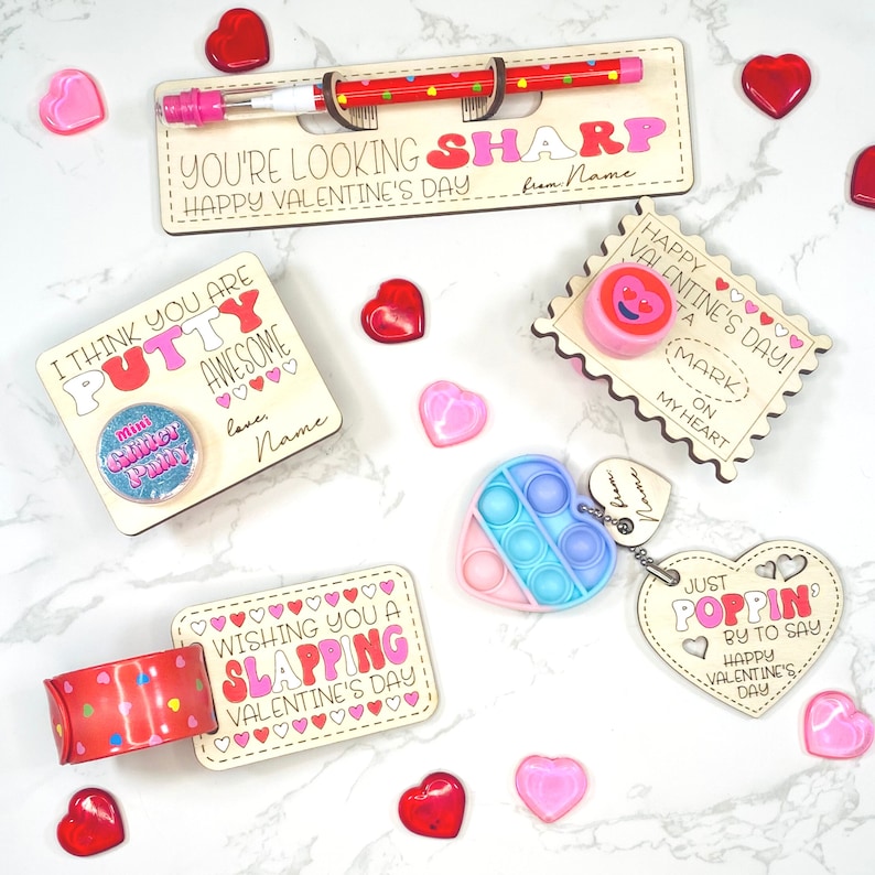 Valentine Favor Bundle, Slime, Pencil, Slap Bracelet, Stamp, Classroom ...