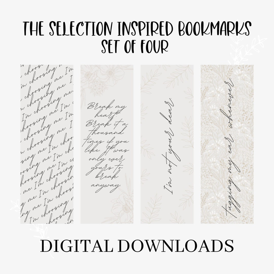 Set of 4 the Selection Series Inspired Bookmarks, Printable Digital ...