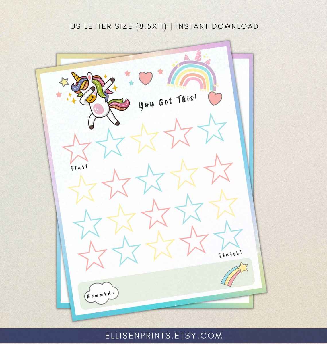 Unicorn Reward Chart for Kids Behavioral Chart Potty - Etsy