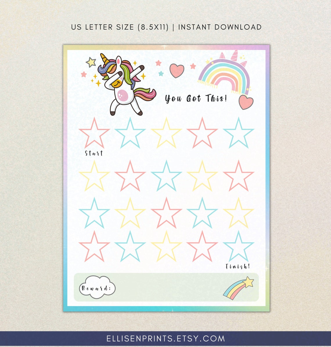 Unicorn Reward Chart for Kids Behavioral Chart Potty - Etsy