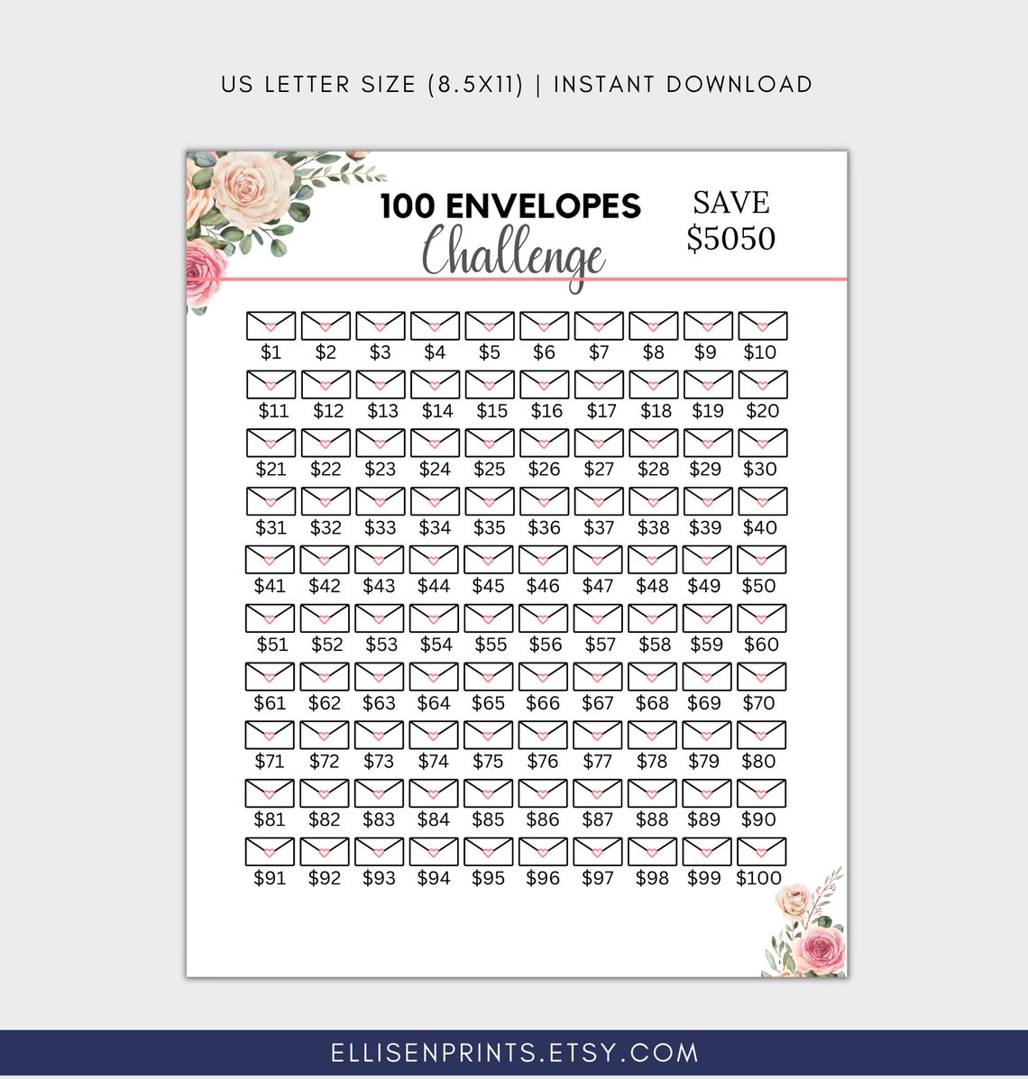 100 Envelope Savings Challenge 5000 Savings Tracker Money Savings ...