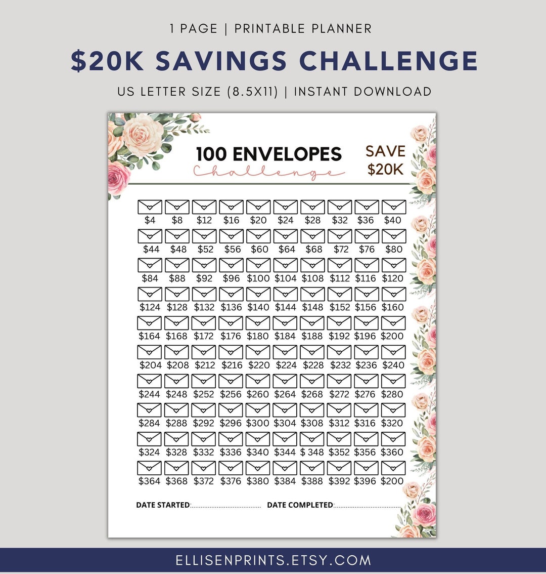 20K Challenge Savings Planner | Financial Planning |financial Freedom ...
