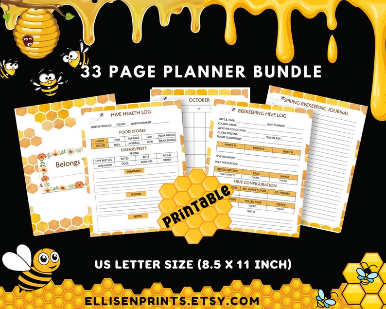 Beekeeping Planner | 33-page Log Book Templates (printable PDF) - Etsy
