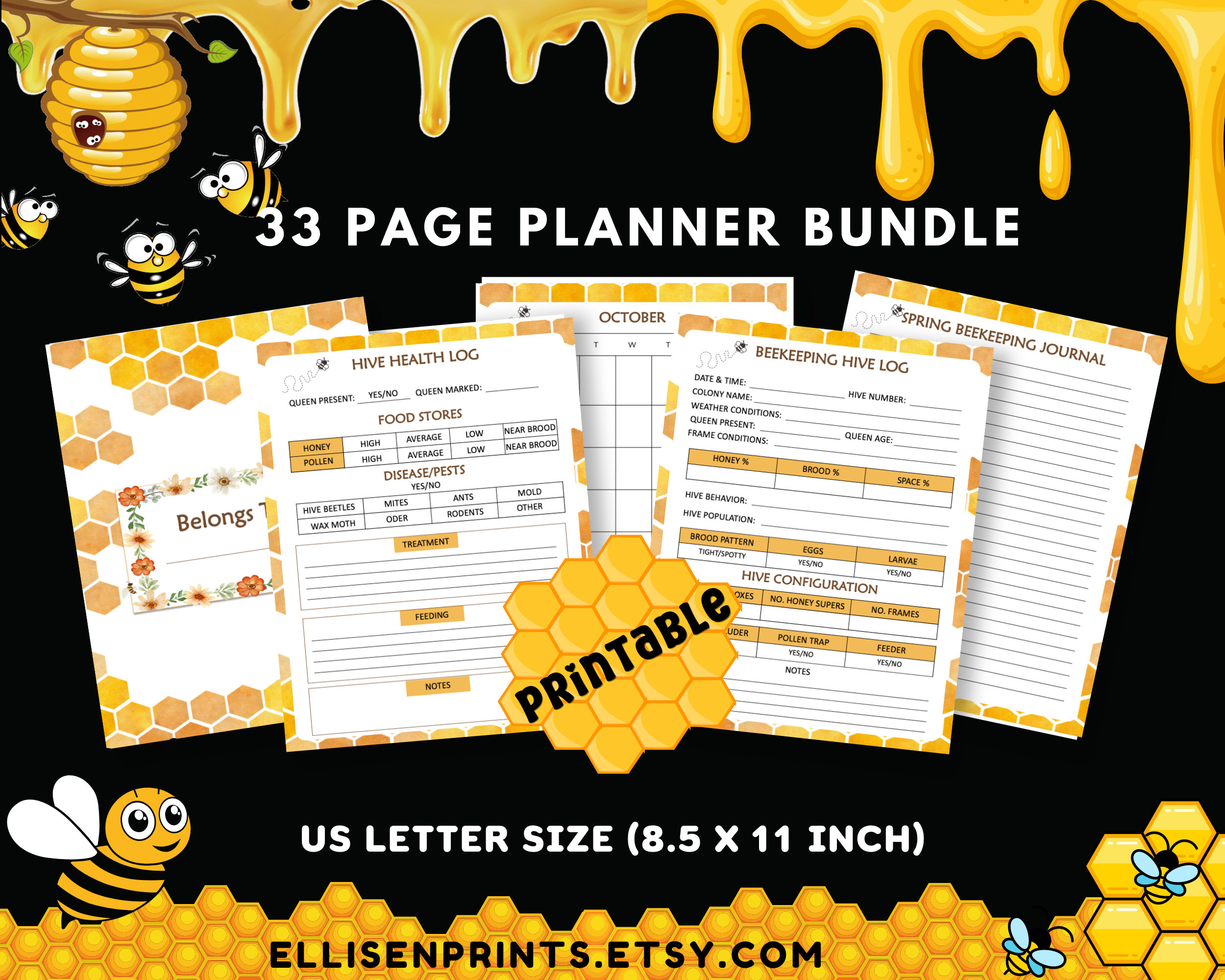 Beekeeping Log Book Templates | Beekeeper Log | Beekeeper's Planner ...
