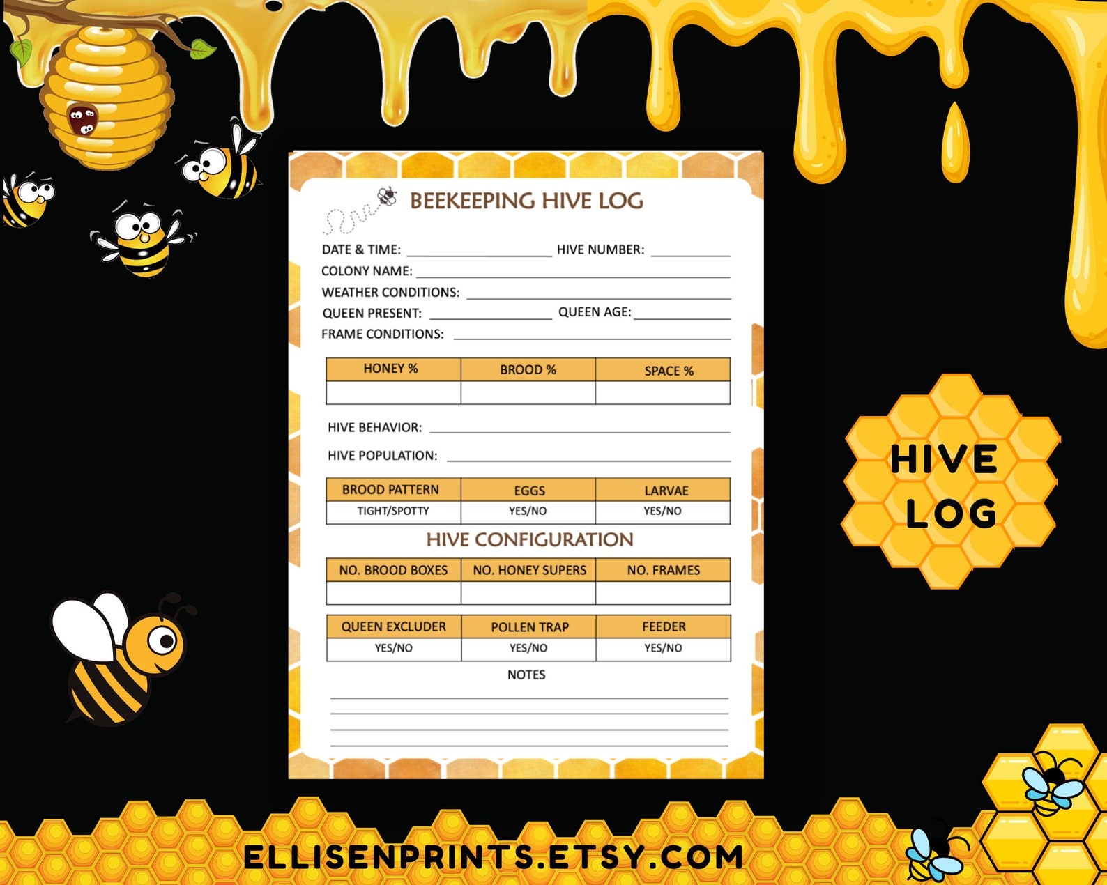 Beekeeping Log Book Templates Beekeeper Log Beekeeper's Planner Journal ...