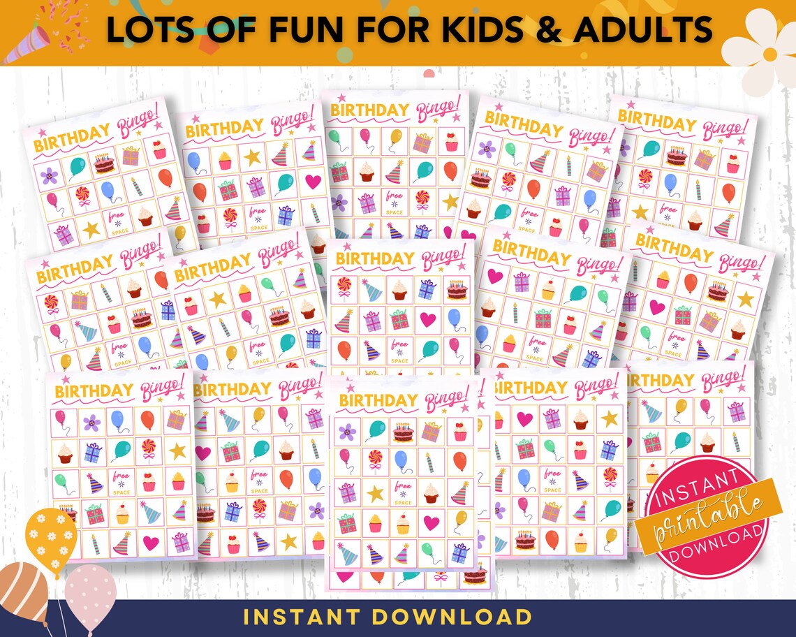 Birthday Bingo Game Printable Birthday Bingo Cards for Kids - Etsy