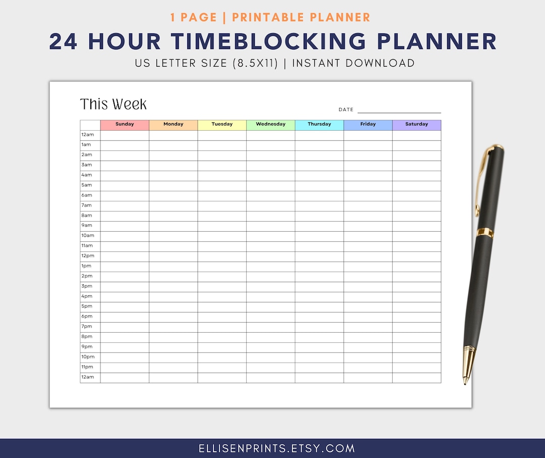 24 Hour Time Blocking Weekly Planner | Time Blocking Planner |productivity Planner |time ...