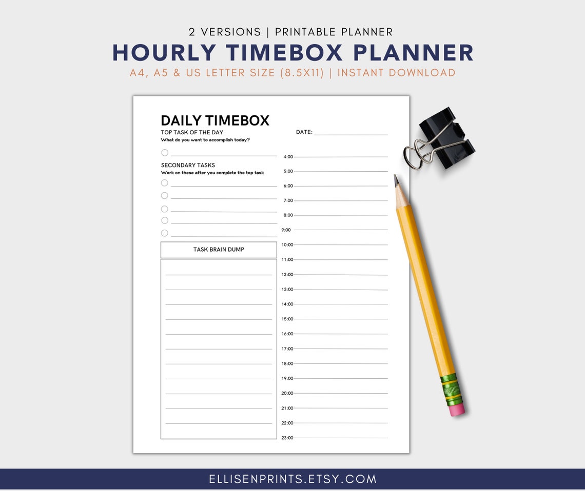 Printable Daily Timebox Planner for Productivity Focus Timebook Hourly ...