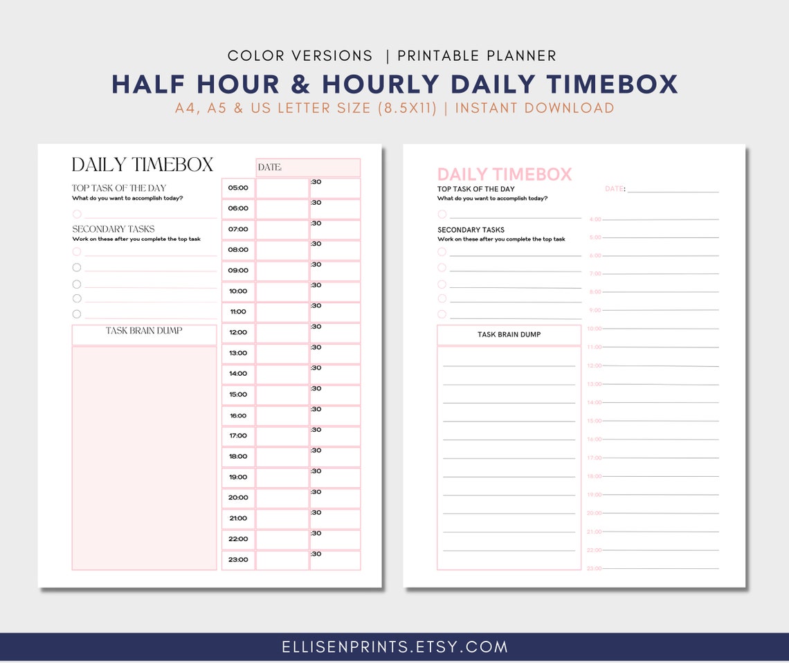 Printable Daily Timebox Planner for Productivity Focus Timebook Hourly ...