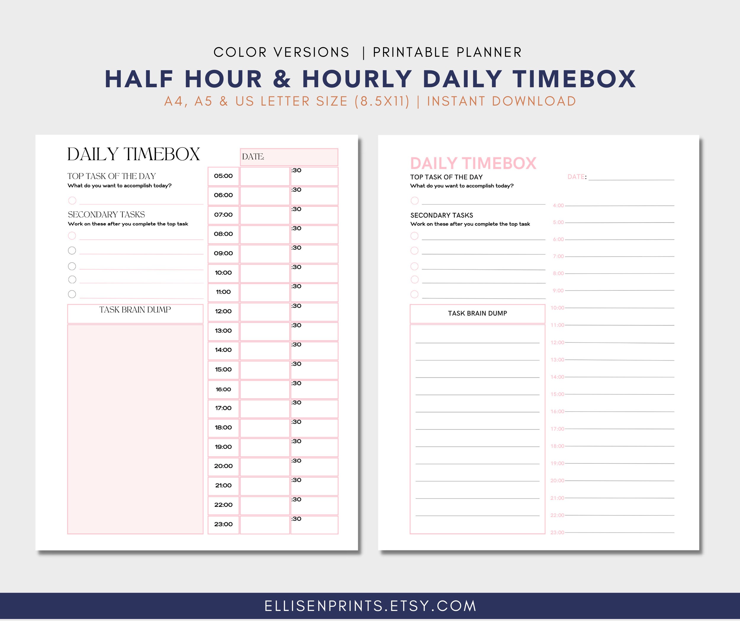 Printable Daily Timebox Planner for Productivity | Focus Timebook ...