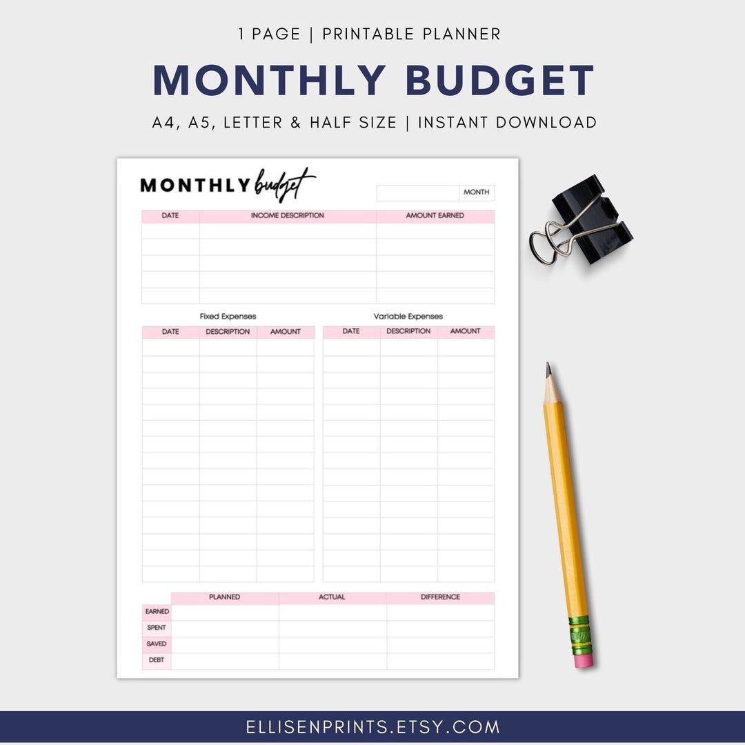 Pink Monthly Budget Printable | Monthly Budget Sheet Printable ...