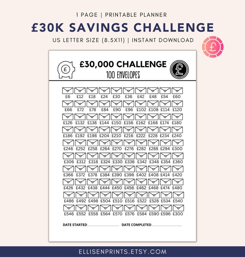 Savings Planner | 30K Challenge Savings Planner | Financial Goals ...