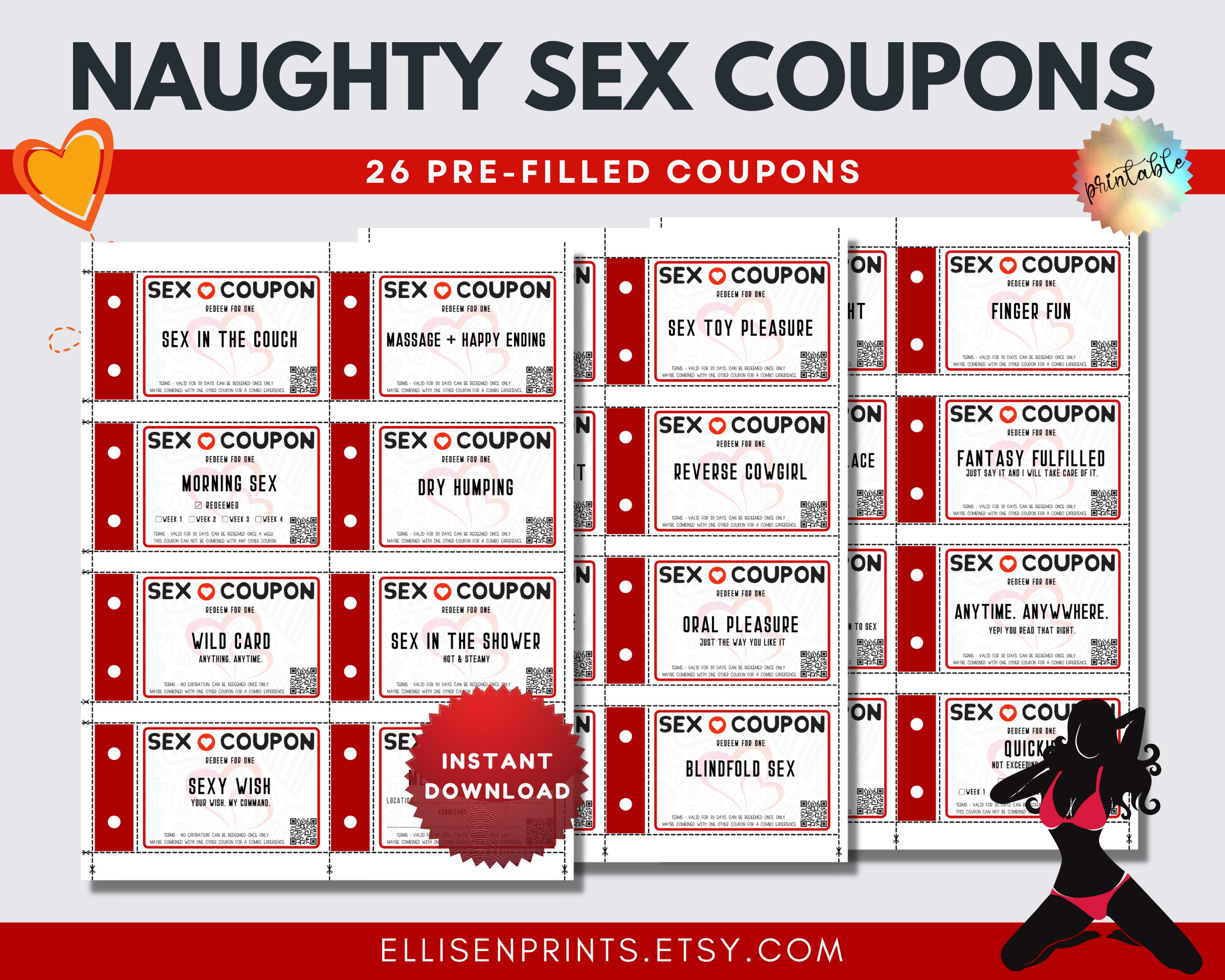 Naughty Sex Coupons Love Coupons For Him Printable Valentines Love Coupons Sex Coupons