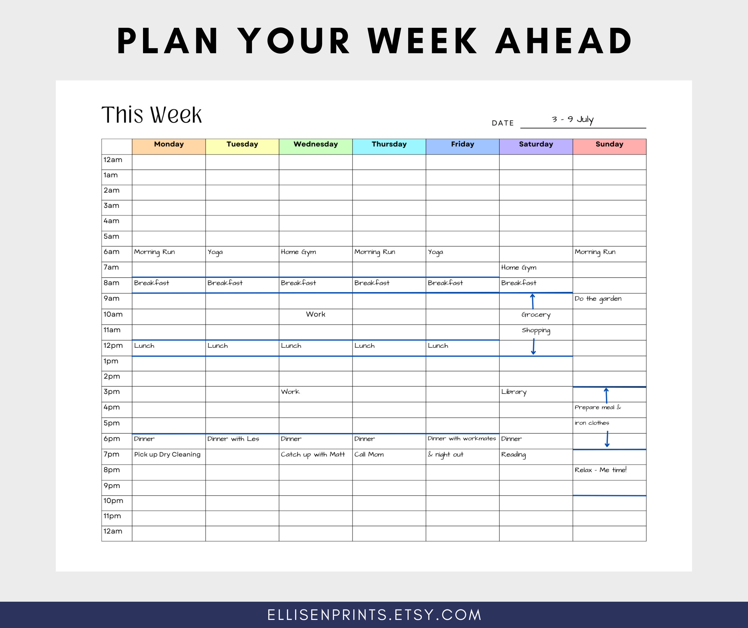 24 Hour Time Blocking Weekly Planner Printable Time Blocking - Etsy