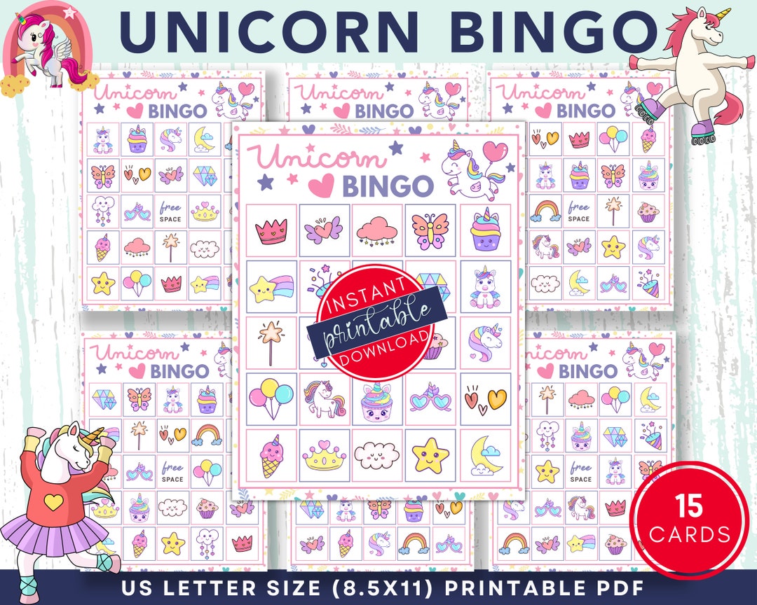 Unicorn Bingo Game |printable Unicorn Tail Tag |cards for Kid |teens ...