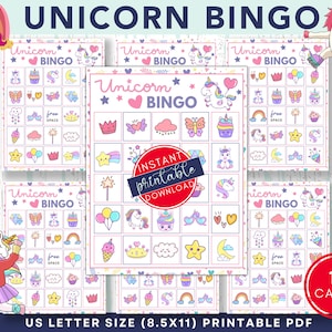 Unicorn Bingo Game |printable Unicorn Tail Tag |cards for Kid |teens ...