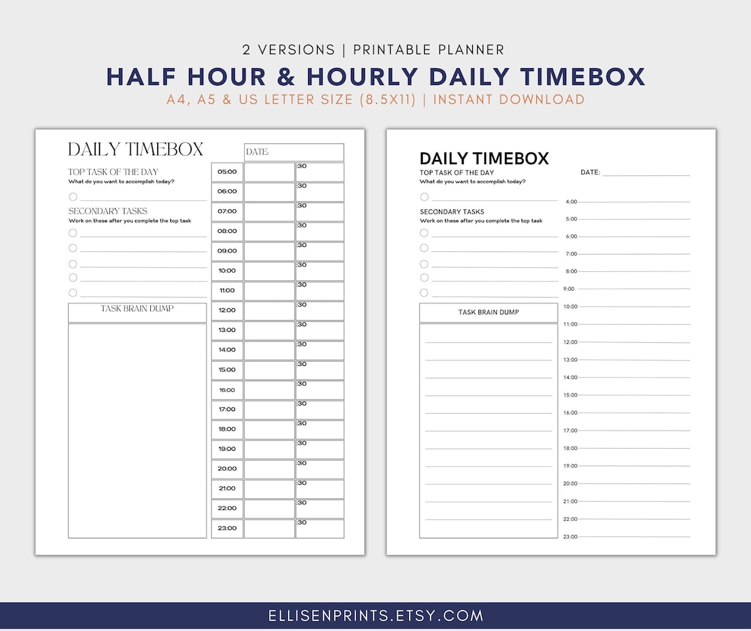 Printable Daily Timebox Planner for Productivity | Focus Timebook ...