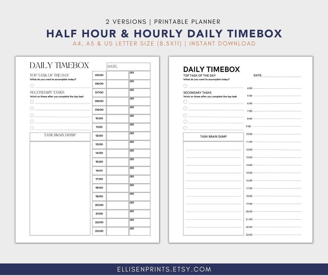 Printable Daily Timebox Planner for Productivity Focus Timebook Hourly ...