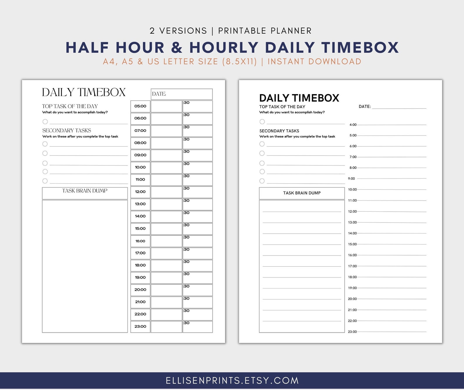 Printable Daily Timebox Planner for Productivity Focus Timebook Hourly ...