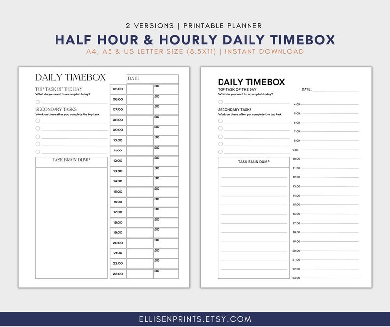 Printable Daily Timebox Planner for Productivity | Focus Timebook ...