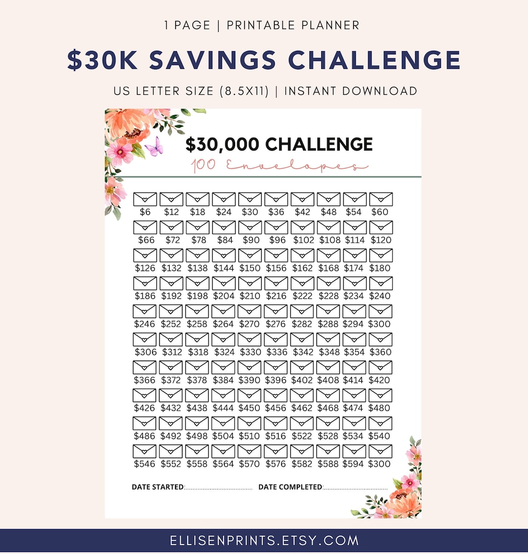 30K Challenge Savings Planner | Saving Money | Financial Freedom ...