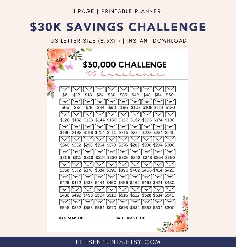 30K Challenge Savings Planner | Saving Money | Financial Freedom ...