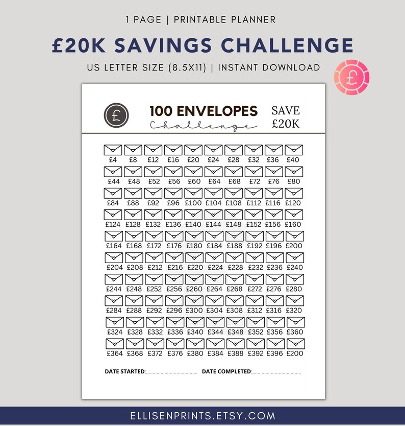 Printable Saving Tracker | 20K Challenge Savings Planner | Financial ...