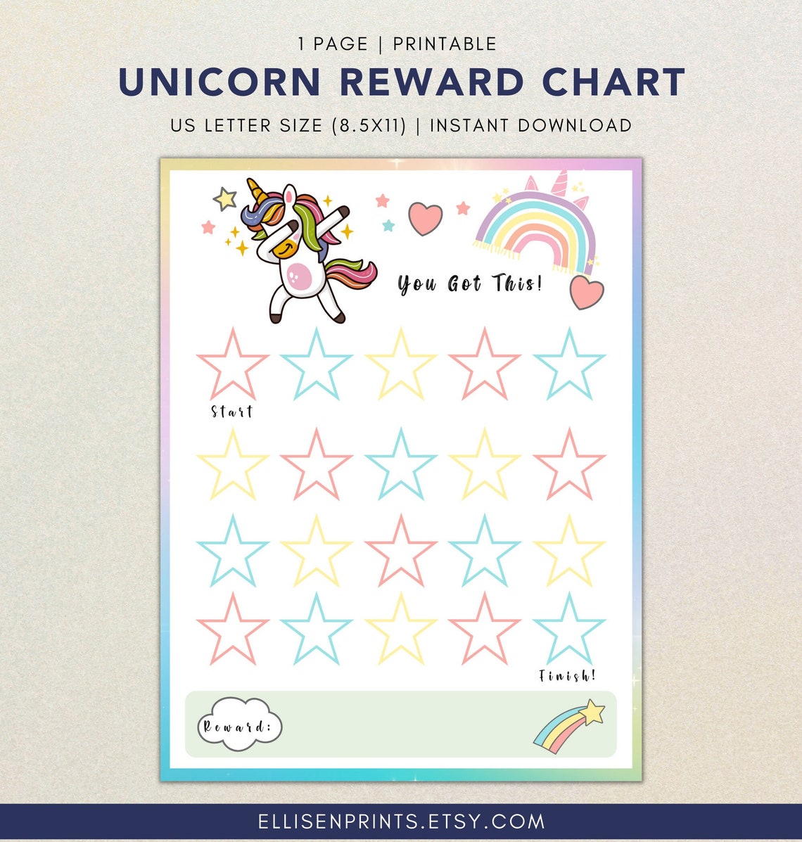Unicorn Reward Chart for Kids Behavioral Chart Potty - Etsy