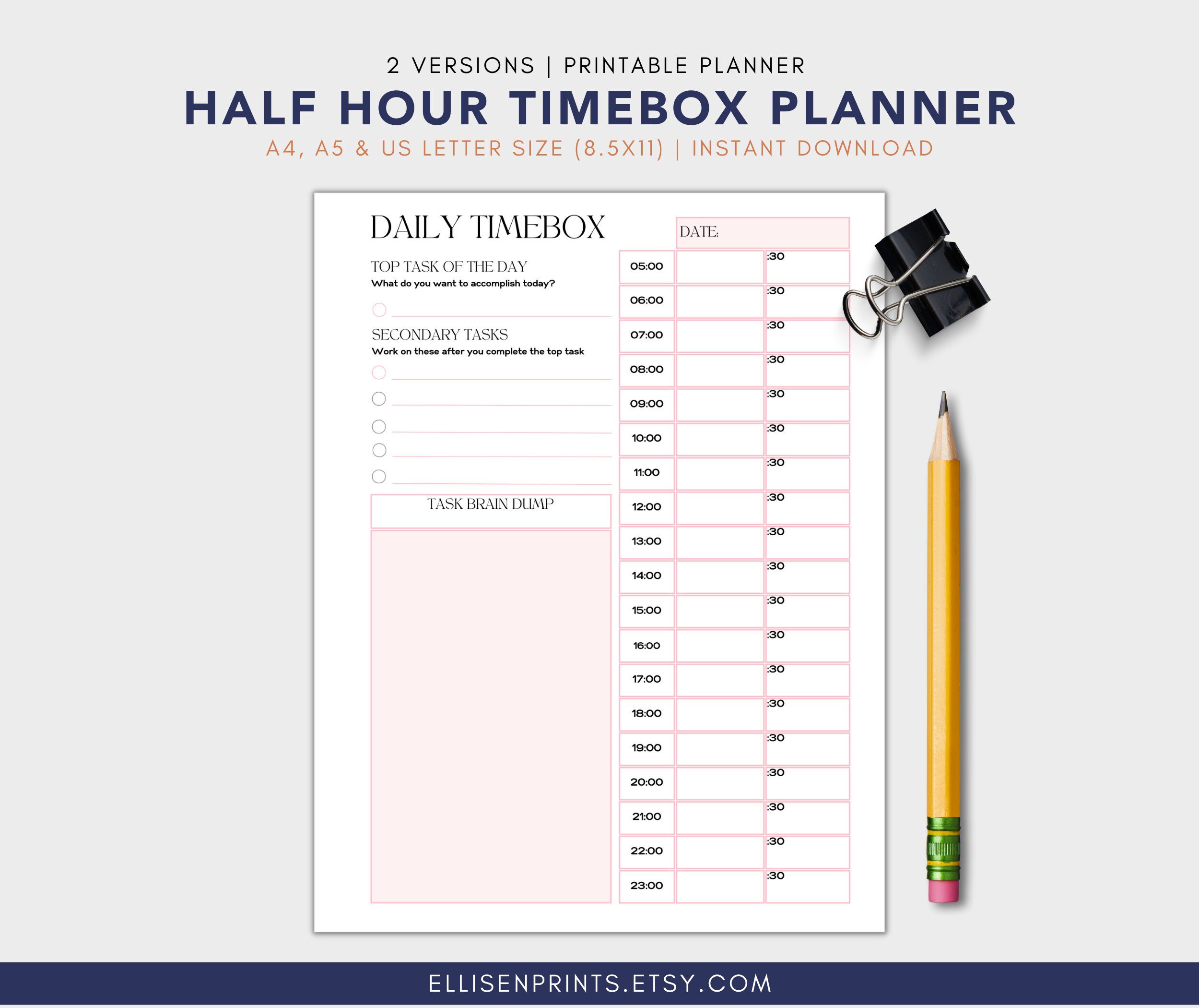 Printable Daily Timebox Planner for Productivity Focus Timebook Hourly ...